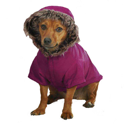 X large Casual Canine Fur Trim Dog Parka - Deep Raspberry Custom Dog Hoodies