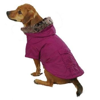 X large Casual Canine Fur Trim Dog Parka - Deep Raspberry Custom Dog Hoodies