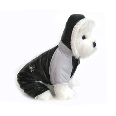 Customized Doggie / Dog Snowsuits With Feet Black & Grey For Bichon Frise