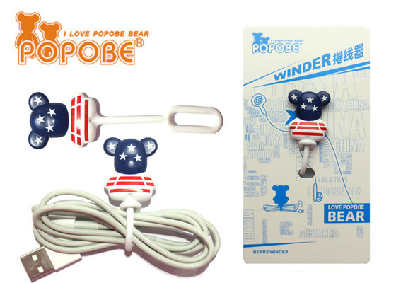 Cute Bear Shape Earphone Cable Winder PVC Management Rope Winder