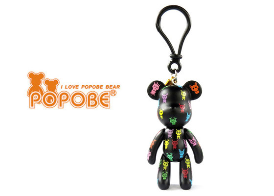 3" Plastic Buckle Black Colorful POPOBE Bear Keychain Small Bag Decoration