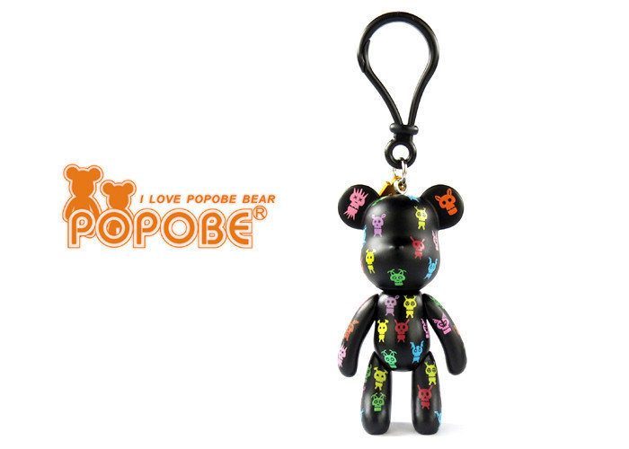 3" Plastic Buckle Black Colorful POPOBE Bear Keychain Small Bag Decoration