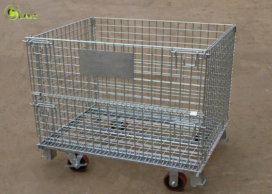 Fold Warehouse Logistics Storage Shelf Cage Galvanized Turnover Box With Wheel supplier