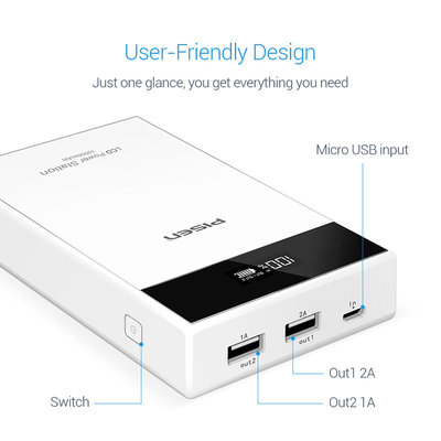 PISEN CB CE FCC Dual USB External Battery LCD Universal Mobile Power Bank 10000mAh Portable Charger