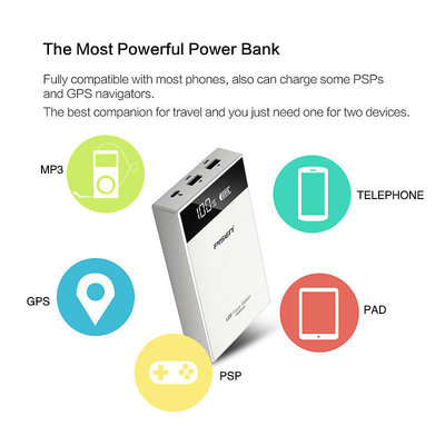 PISEN CB CE FCC Dual USB External Battery LCD Universal Mobile Power Bank 10000mAh Portable Charger