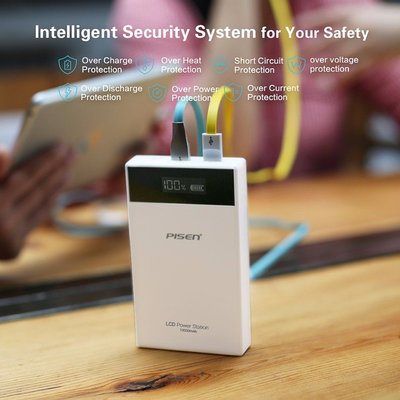PISEN CB CE FCC Dual USB External Battery LCD Universal Mobile Power Bank 10000mAh Portable Charger