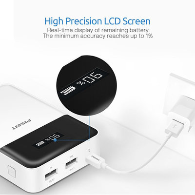 2.4A LCD Fast Charging Dual USB Output PISEN Mobile Universal Power Bank 10000mAh Portable Charger CB CE FCC Certificate