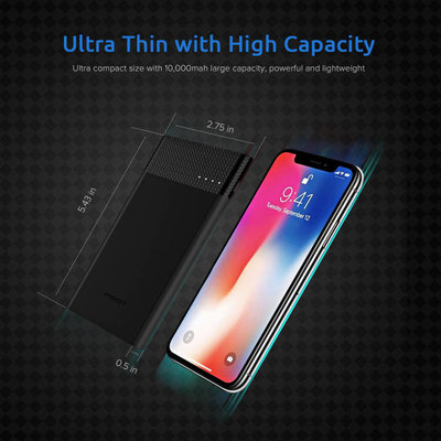 2017 New Type C Input PISEN Slim Mobile Universal Power Bank 10000mAh Dual USB Output 2.4A Portable Charger