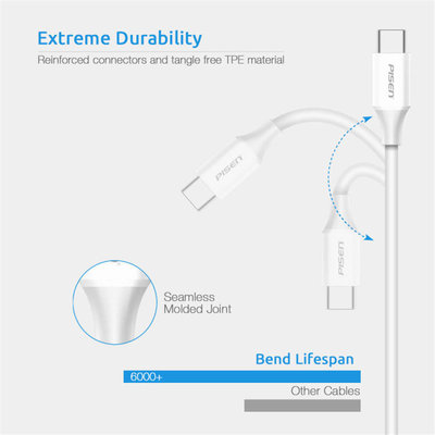 PISEN 1m 3.3ft 1.5m 4.9ft Double Sides Workable Mobile Phone Fast Charging USB Type-C 2A Data Cable