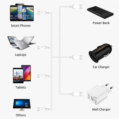 PISEN 1m 3.3ft 1.5m 4.9ft Double Sides Workable Mobile Phone Fast Charging USB Type-C 2A Data Cable