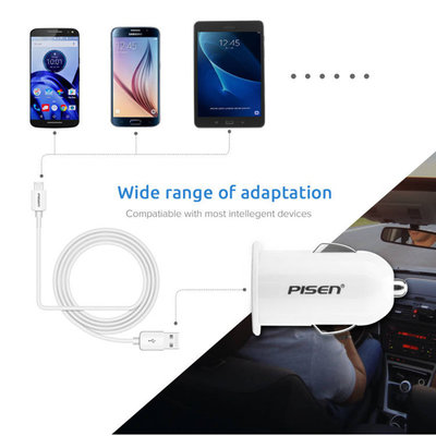 PISEN 5V 1A Mobile Phone Universal Mini Wireless USB Car Charger With 0.8m Micro USB Cable