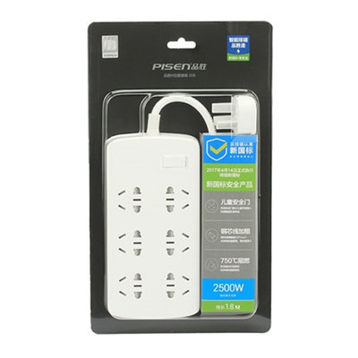 PISEN 1.8m 6ft Cable One Switch Child Protection 6 Outles Power Strip