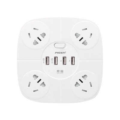 PISEN 1.8m 6ft Cable Euro Plug 4 Outles Universal Smart Power Strip With 1A 1A 2.4A 2.4A USB Charger