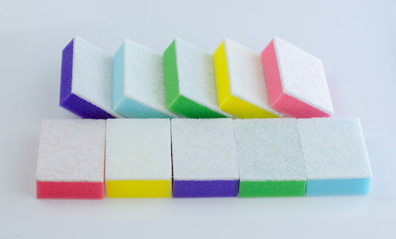 Gentle Plastic Brush Scrubber Kitchen Cleaning  Sponge Pad 5 - Pack Assorted Colors