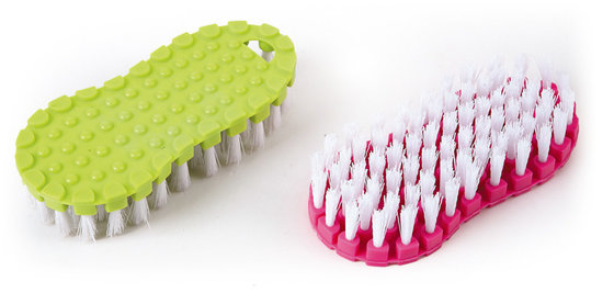 Floor Plastic Brush With Green And Red Head White Stiff Bristle