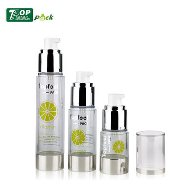 Plastic Airless Pump Container , Transparent Cylinder Airless Lotion Pump Bottles