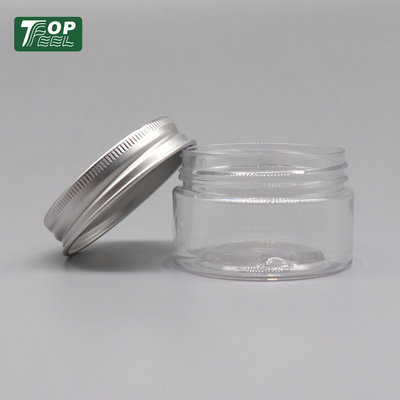 小さく明確なクリーム色の容器化粧品50mlはアルミニウムふたが付いているプラスチック瓶をかわいがる