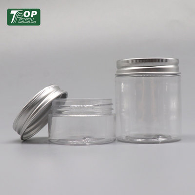 小さく明確なクリーム色の容器化粧品50mlはアルミニウムふたが付いているプラスチック瓶をかわいがる