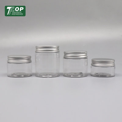 小さく明確なクリーム色の容器化粧品50mlはアルミニウムふたが付いているプラスチック瓶をかわいがる