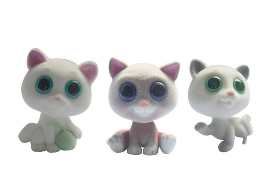 Girl White Pretty Small Plastic Cat Figurines Simply Painting With Soft Flocking