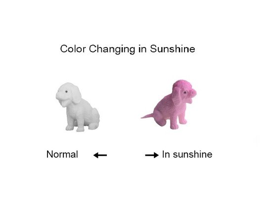 Giocattoli cambianti del bagno di colore impressionante bianco nell'ambito di progettazione del cane del fumetto luce UV/di luce solare