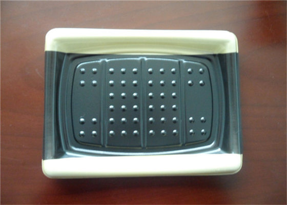 Black And White Plastic Packaging Trays , Food Serving Tray Keep Food Fresh