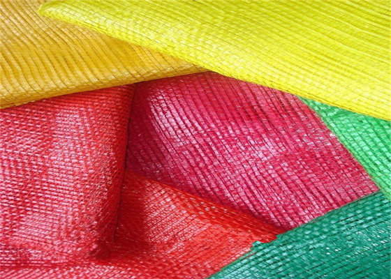 Red Green Plastic Mesh Bags , Drawstring Net Bags For Packaging Onion Potato