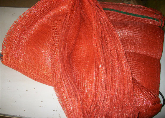 Red Green Plastic Mesh Bags , Drawstring Net Bags For Packaging Onion Potato