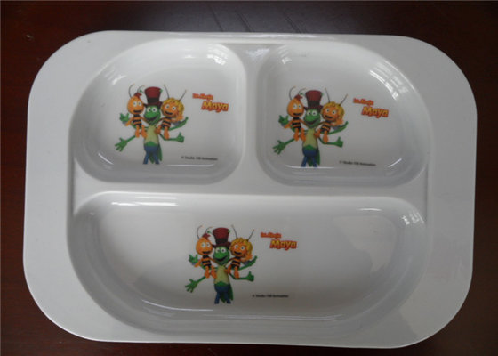 Professional Bulk Dinner Melamine Plastic Plates Three Holes White Color For Hotel