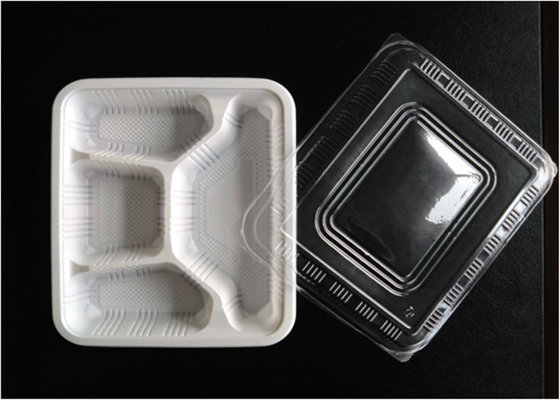 White 4 Holes PP Food Tray Heat Resistance For Reducing Transportation Costs