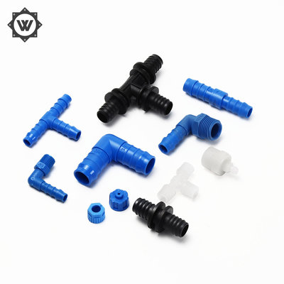 Blue Injection Moulded Plastic Components , Plastic Tube Fittings Insert Overmolding