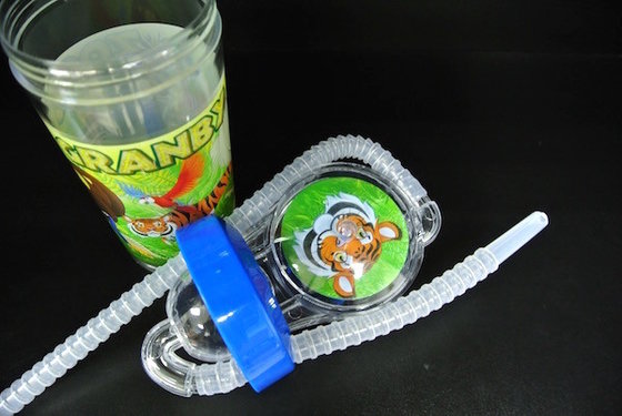 Funny Cartoon Character Water Bottle Plastic With Long Curly Straw OEM / ODM Available supplier