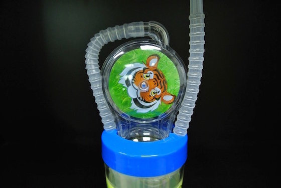 Funny Cartoon Character Water Bottle Plastic With Long Curly Straw OEM / ODM Available supplier