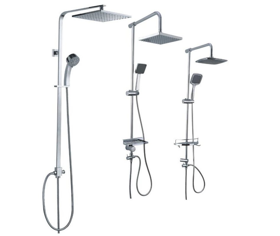 24MM Chromed Square Rain Bathroom Shower Set With Overhead Shower Head And Hand Shower