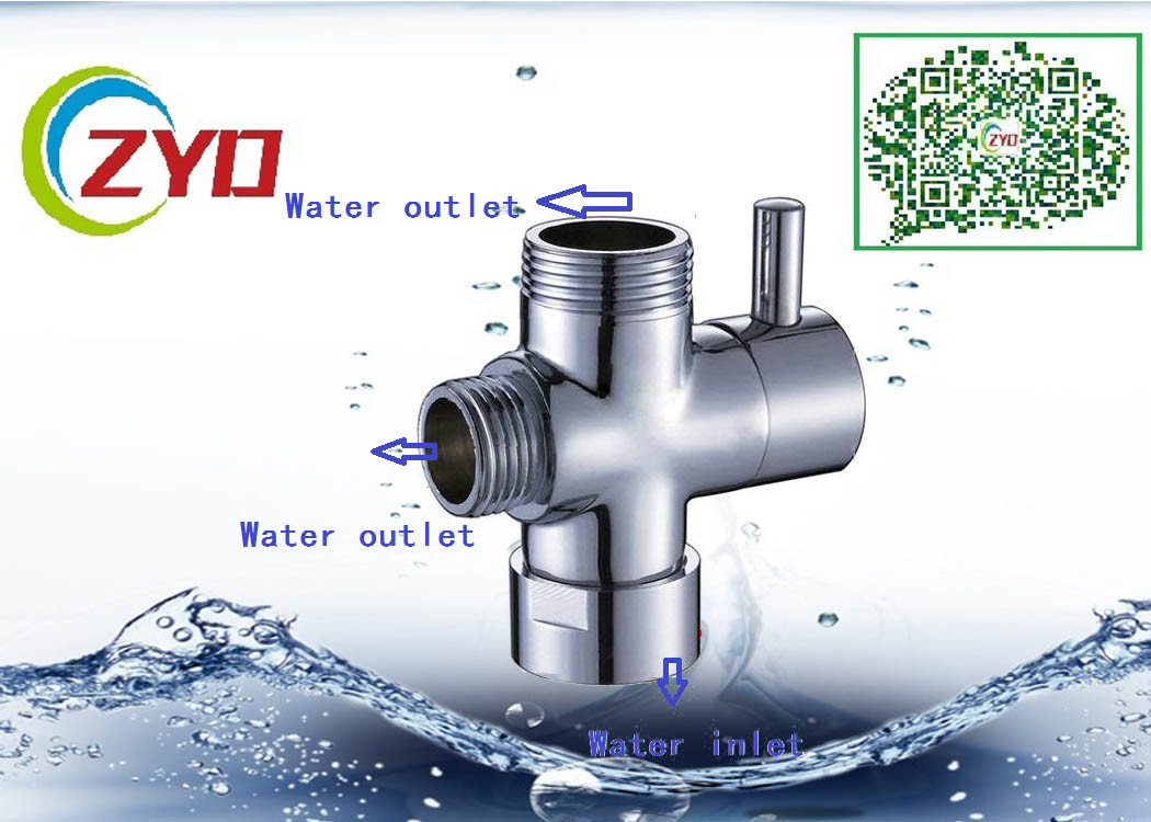 M1/2"-M1/2"-F3/4" Shower Room Accessory Brass Chrome Plated Three Way T-adapter Toilet Bidet Water Diverter Valve