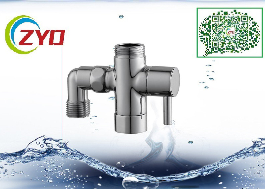 1/2MX3/4MX3/4F Shower Room Accessory Brass Chrome Plated Three Way T-adapter Toilet Bidet Water Diverter Valve