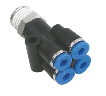Multiple Tee Pneumatic Pipe Fittings With Mounting Holes / Male Thread