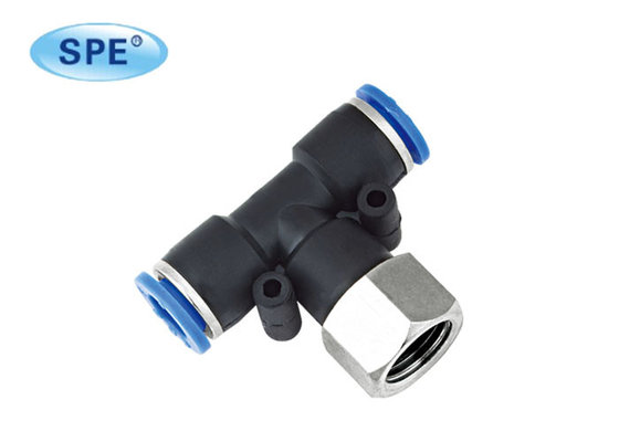 PA Nickel Plated Brass G Thread Fittings Pneumatic Push In Connect Female Branch Tee