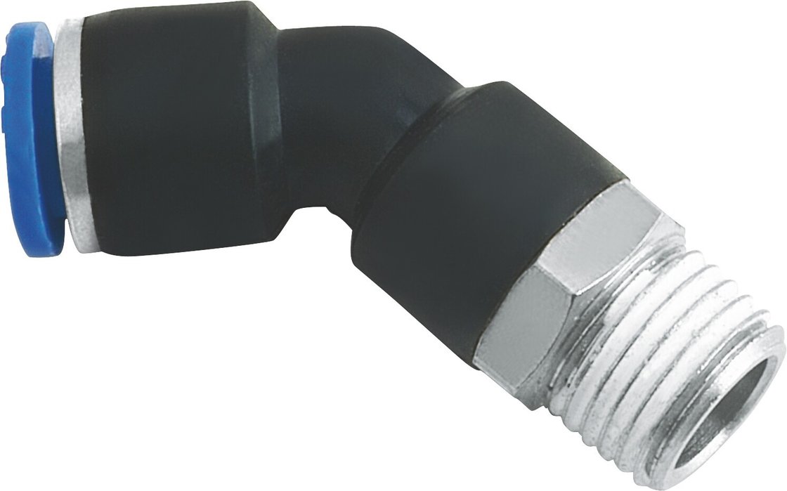 Nickel Plated Brass Pneumatic NPT Threaded Fittings Push To Connect 45 Degree Elbow