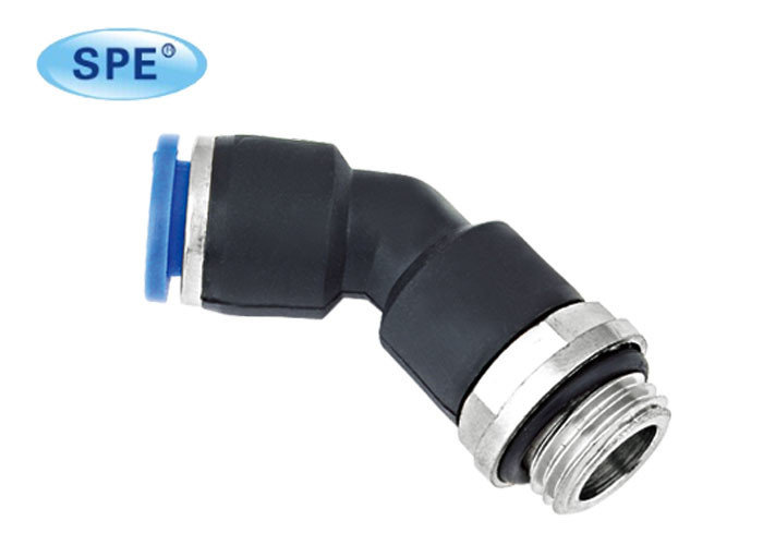 Male 45 Degrees Elbow Pneumatic Plastic Push Fit Connectors With G Threaded