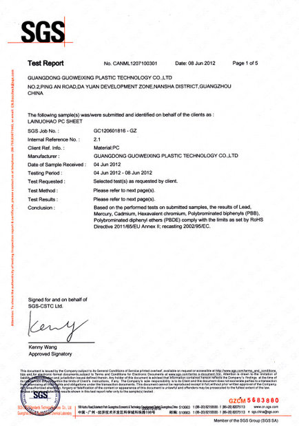 China Guangdong Guoweixing Plastic Technology Co., Ltd certification