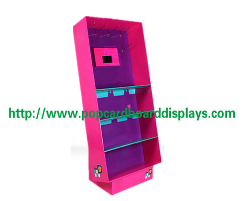 China Pop Retail Cardboard Floor Display Stands With Plastic Clips For Cleanser supplier