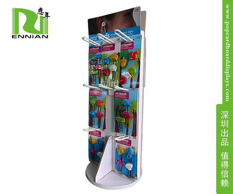 China Custom Pop Corrugated Jewelry Floor Spinner Display Rack With Peg Hooks supplier