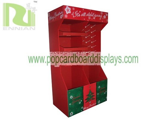 China Cardboard Display Stand For Christmas With Red Color Plastic Hooks For Display Gifts supplier