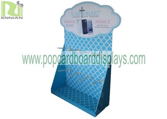 Blue Customzied Cardboard Counter Displays With Hooks For Mobile Accessories supplier
