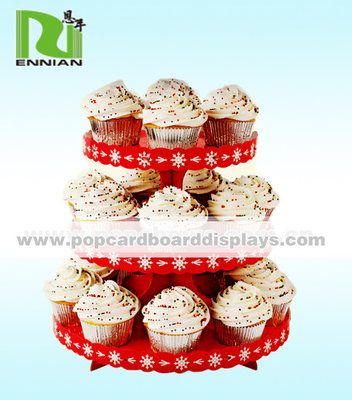 Paper Material POP Cardboard Displays , Disposable Style 3 tier cupcake stand supplier