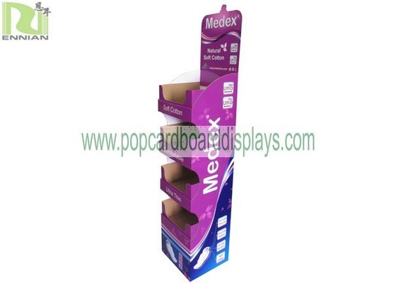 Sanitary Towel Cardboard Floor Display Corrugated Paper 4 Shelf , SGS supplier