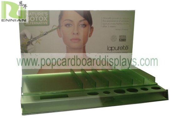 Green Acrylic Display Stands Customized Graphic / Size For Makeup Products supplier
