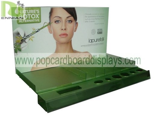 Green Acrylic Display Stands Customized Graphic / Size For Makeup Products supplier