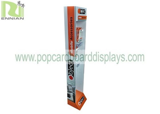 Moblie Accessory Acrylic Brochure Display , Acrylic Floor Display Stand With Moveable Metal Hooks supplier